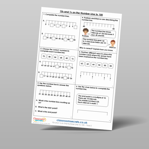 Year 2 10s And 1s On The Number Line To 100 Mixed Activity Resource ...