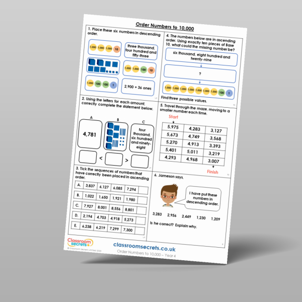 Year 4 Order Numbers To 10 000 Mixed Activity Resource | Classroom Secrets