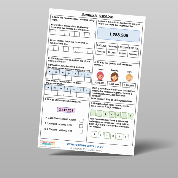 Year 6 Numbers To 10 000 000 Mixed Activity Resource | Classroom Secrets