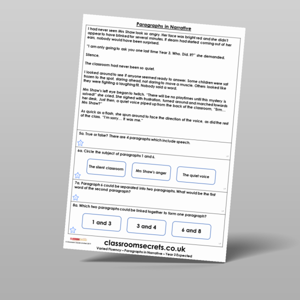 Year 3 Paragraphs In Narrative Varied Fluency Resource | Classroom Secrets