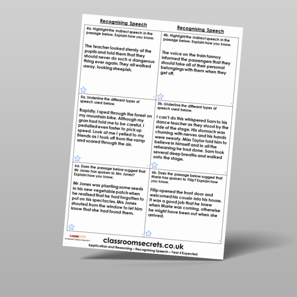 Year 4 Recognising Speech Application And Reasoning Resource ...