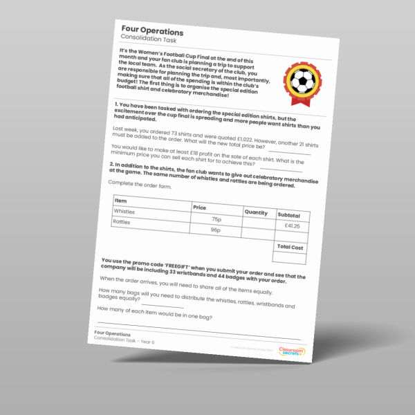 Year 6 Four Operations Consolidation Task Resource | Classroom Secrets