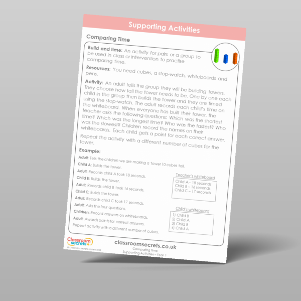 Year 1 Comparing Time Supporting Activities Resource | Classroom Secrets