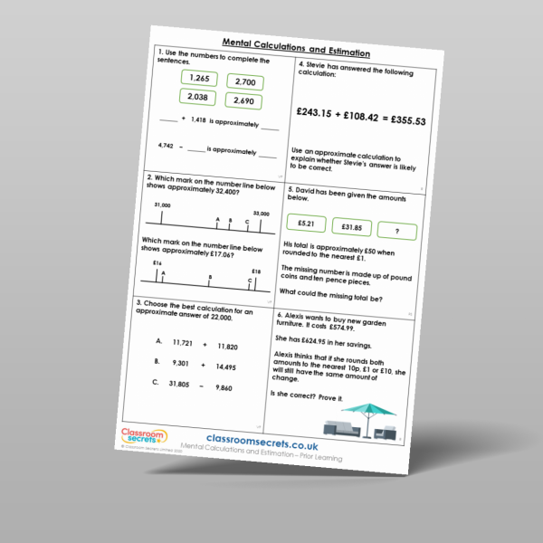 Year 6 Mental Calculations And Estimation Prior Learning Resource ...