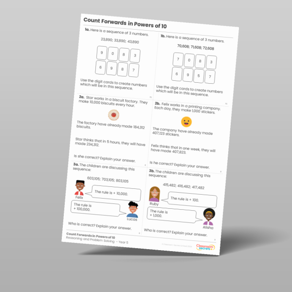 Year 5 Count Forwards In Powers Of 10 Reasoning And Problem Solving Resource | Classroom Secrets