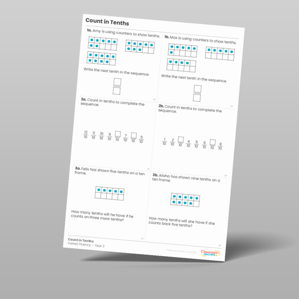 Year 3 Count In Tenths Varied Fluency 2 Resource | Classroom Secrets