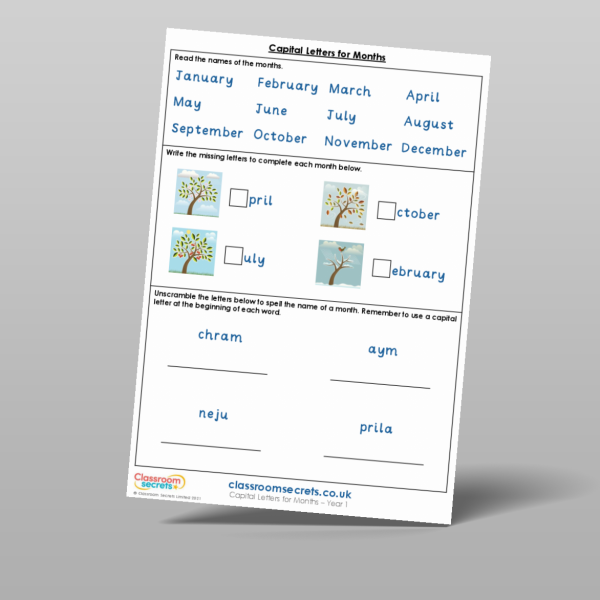 Year 1 Capital Letters For Months Mixed Activity Resource | Classroom ...