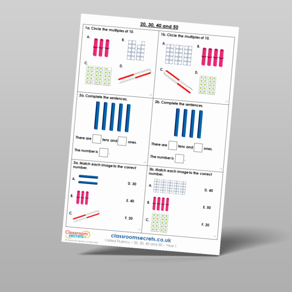 Year 1 20 30 40 And 50 Varied Fluency Resource Classroom Secrets