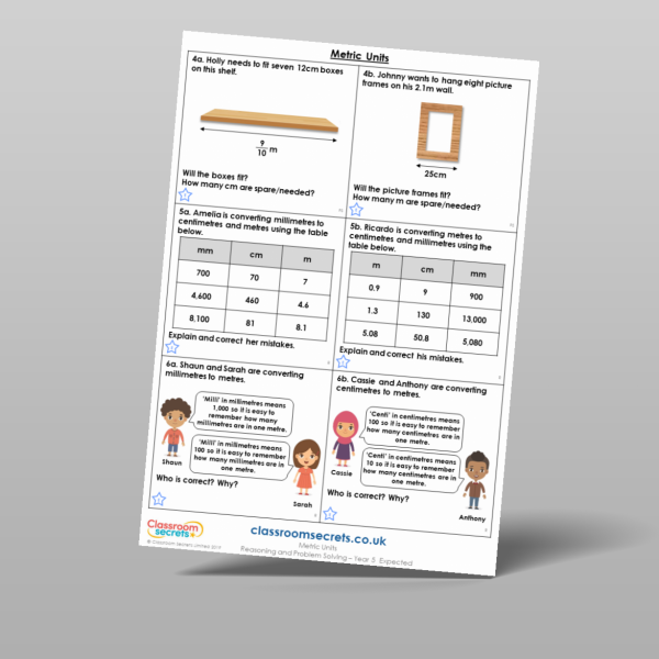 Year 5 Metric Units Reasoning And Problem Solving Resource Classroom Secrets