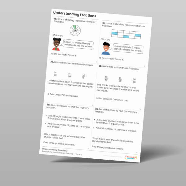 Year 4 Understanding Fractions Reasoning And Problem Solving Resource Classroom Secrets