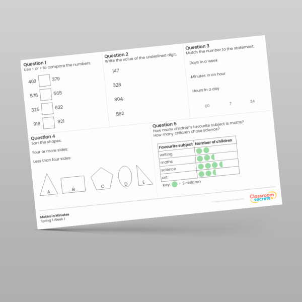 Year 3 Spring 1 Week 1 Maths In Minutes Resource | Classroom Secrets