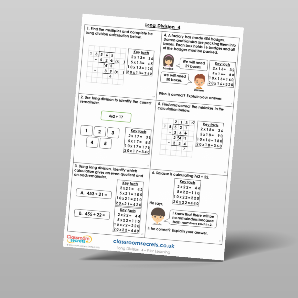 Year 6 Long Division 4 Prior Learning Resource | Classroom Secrets