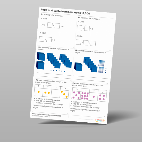Year 5 Read And Write Numbers Up To 10 000 Varied Fluency 1 Resource Classroom Secrets