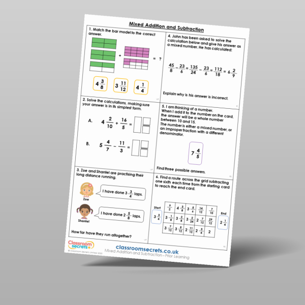 Year 6 Mixed Addition And Subtraction Prior Learning Resource ...
