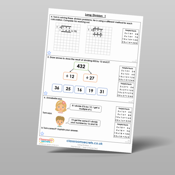 Year 6 Long Division 1 Homework Resource | Classroom Secrets