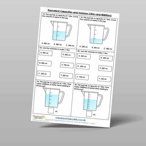 Year 3 Equivalent Capacities And Volumes Litres And Millilitres Varied ...