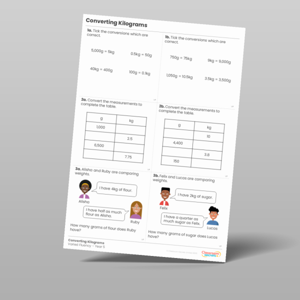 Year 5 Converting Kilograms Varied Fluency Resource | Classroom Secrets