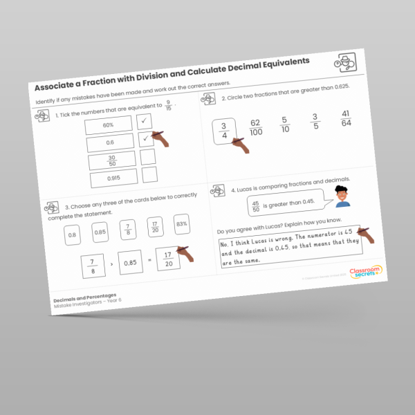 Year 6 Decimals And Percentages Mistake Investigators Resource ...