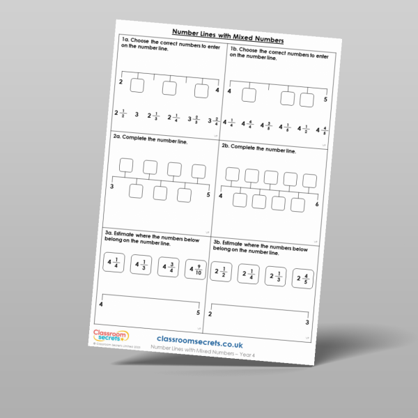 Year 4 Number Lines With Mixed Numbers Varied Fluency Resource ...