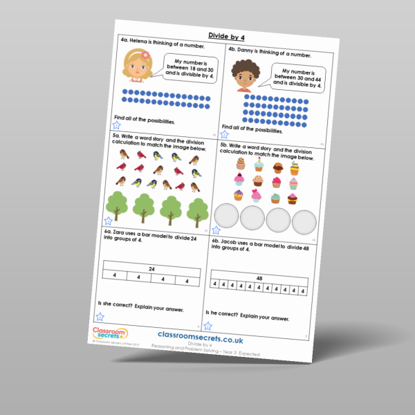 Year 3 Divide By 4 Reasoning And Problem Solving Resource | Classroom ...