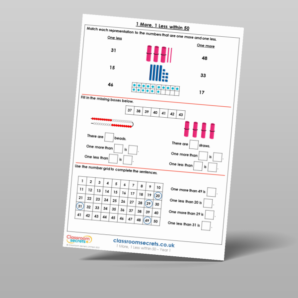 Year 1 1 More 1 Less Within 50 Main Activity Resource | Classroom Secrets