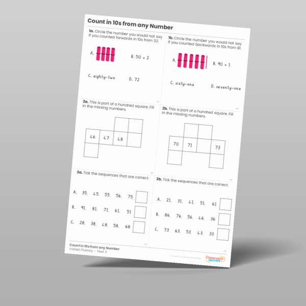 Year 2 Count In 10s From Any Number Varied Fluency Resource | Classroom ...