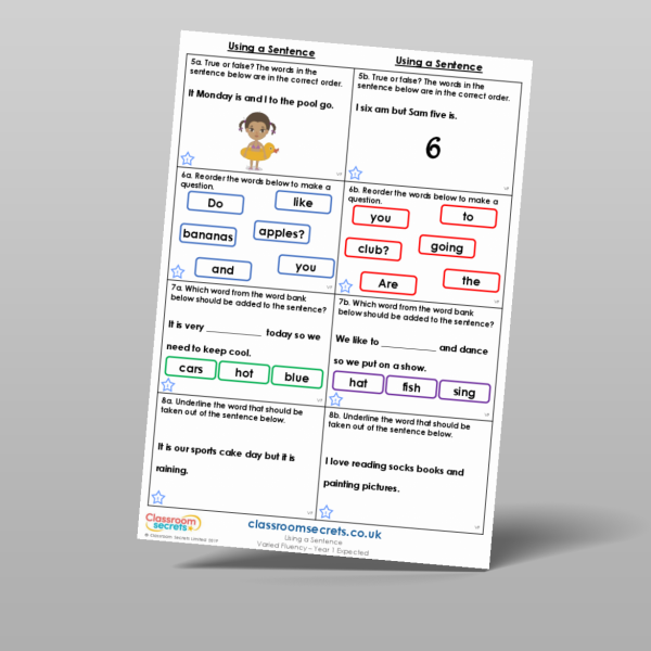 Year 1 Using A Sentence Varied Fluency Resource | Classroom Secrets
