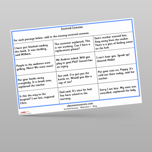 Inverted Commas KS2 SPAG Test Practice – Classroom Secrets | Classroom ...