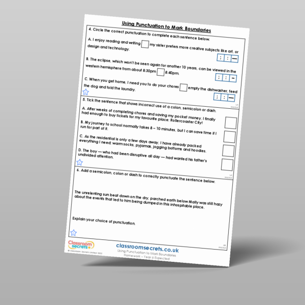 Year 6 Using Punctuation To Mark Boundaries Homework Resource ...