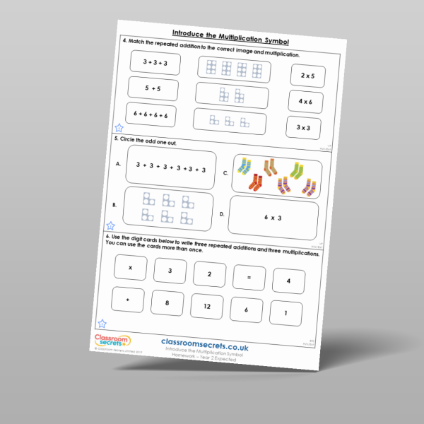 Year 2 Introduce The Multiplication Symbol Homework Resource ...
