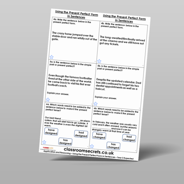 Year 3 Using Present Perfect Form In Sentences Application And ...