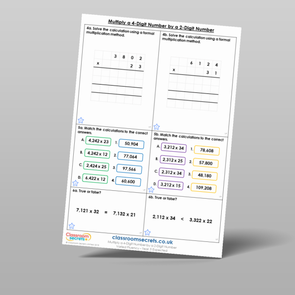 Year 5 Multiply A 4 Digit Number By A 2 Digit Number Varied Fluency ...