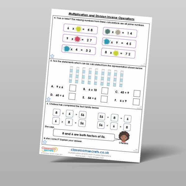 Year 5 Multiplication And Division Inverse Operations Homework Resource ...