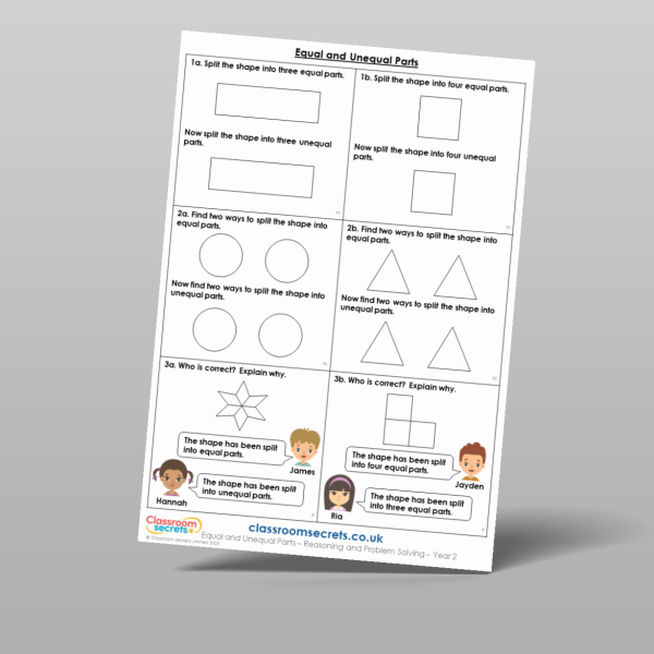 Year 2 Equal And Unequal Parts Reasoning And Problem Solving Resource | Classroom Secrets