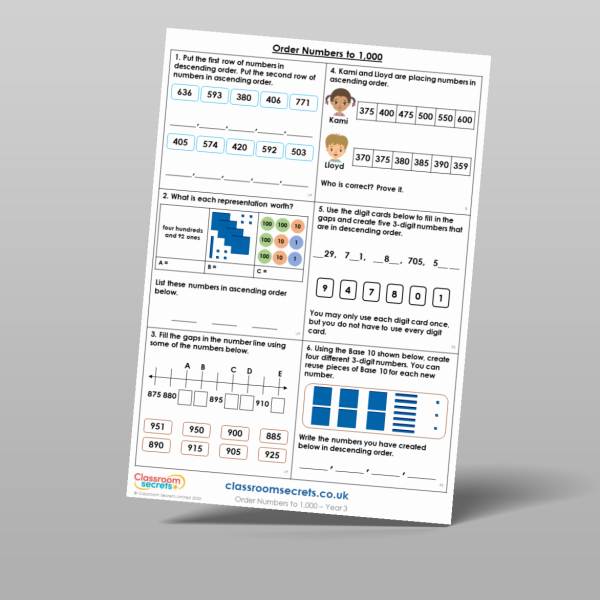 Year 3 Order Numbers To 1 000 Mixed Activity Resource | Classroom Secrets