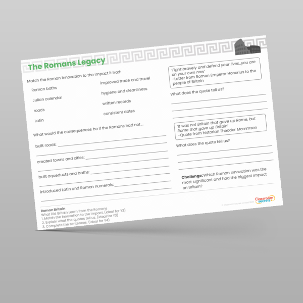 LKS2 Roman Britain What Did Britain Learn From The Romans Worksheet ...
