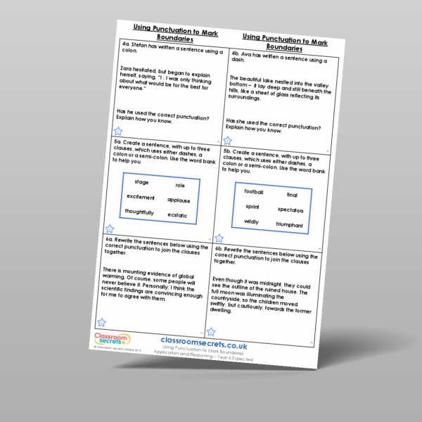 Year 6 Using Punctuation To Mark Boundaries Application And Reasoning ...