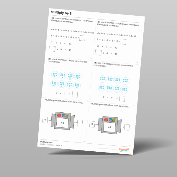 Multiply by 8 Varied Fluency Resource | Classroom Secrets