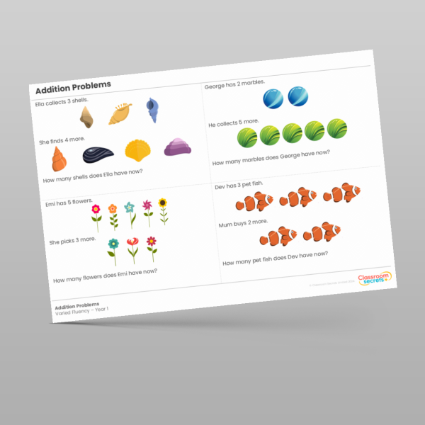 Year 1 Addition Problems Varied Fluency 2 Resource | Classroom Secrets