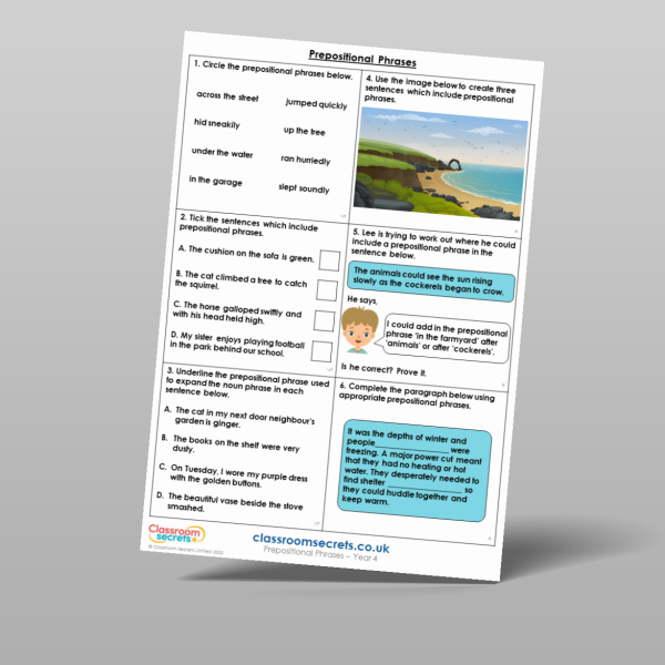 Year 4 Prepositional Phrases Mixed Activity Resource | Classroom Secrets
