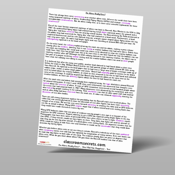 KS2 Do Aliens Really Exist Sapphire Guided Reading Pack Resource ...