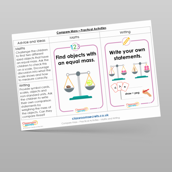 Year 1 Compare Mass Practical Activities Resource | Classroom Secrets