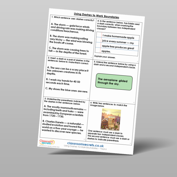 Year 6 Using Dashes To Mark Boundaries Mixed Activity Resource ...