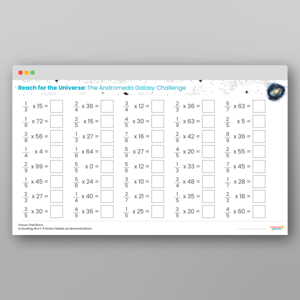 Challenge 14 The Andromeda Galaxy Fractions Times Tables Resource ...