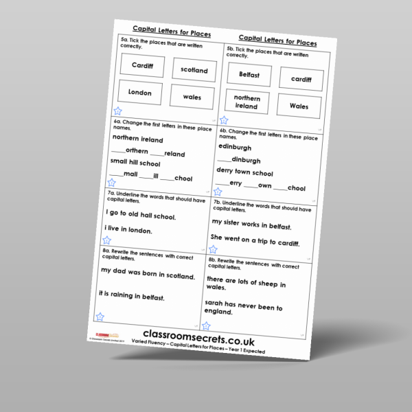 Year 1 Capital Letters For Places Varied Fluency Resource | Classroom ...