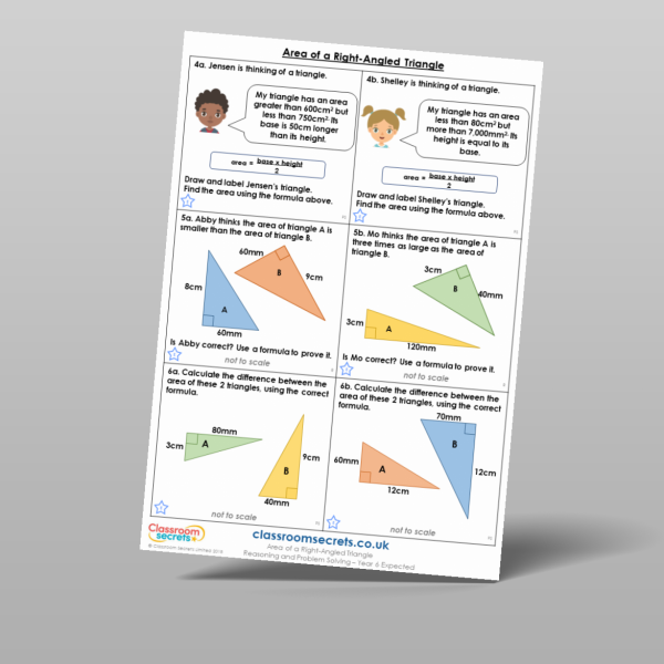 Year 6 Area Of A Right Angled Triangle Reasoning And Problem Solving ...