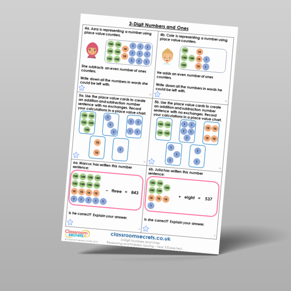 Year 3 3 Digit Numbers And Ones Reasoning And Problem Solving Resource ...