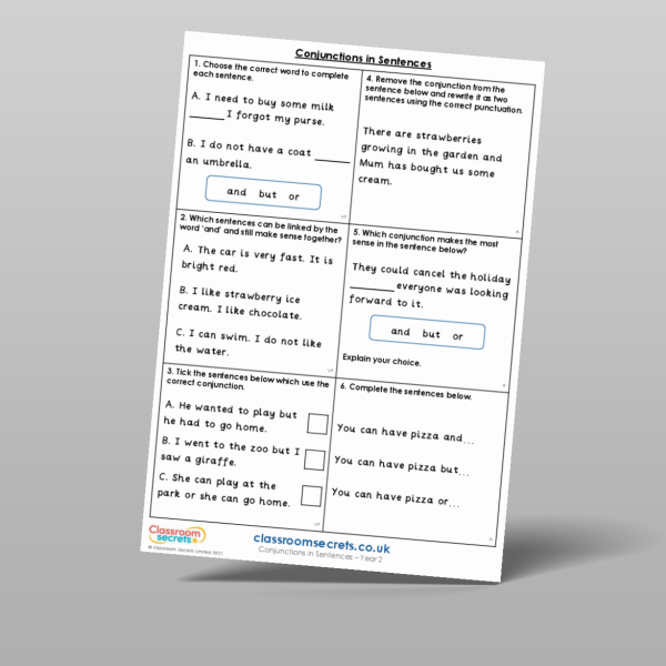 Year 2 Conjunctions In Sentences Mixed Activity Resource | Classroom ...