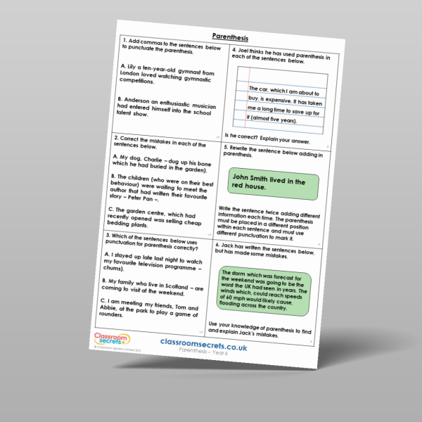 Year 6 Parenthesis Mixed Activity Resource | Classroom Secrets