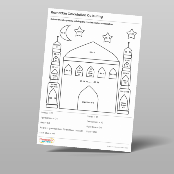 KS1 Ramadan Calculation Colouring Resource | Classroom Secrets